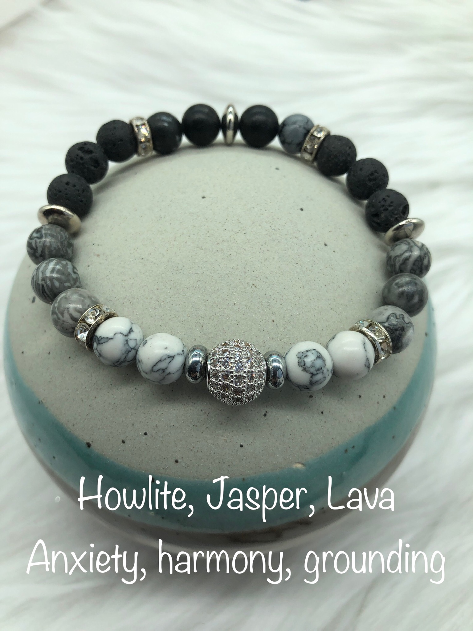 Howlite, Jasper And Lava Diffuser Bracelet With Crystal Ball – Serenity ...